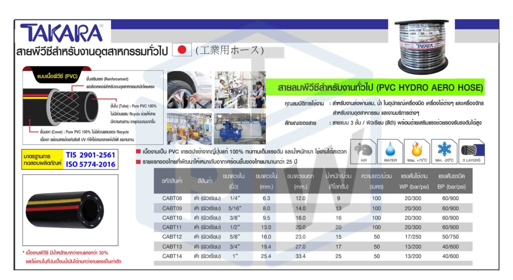 สายลมพีวีซีสำหรับงานทั่วไป TAKARA HYDRO AERO HOSE - TPW Hardware